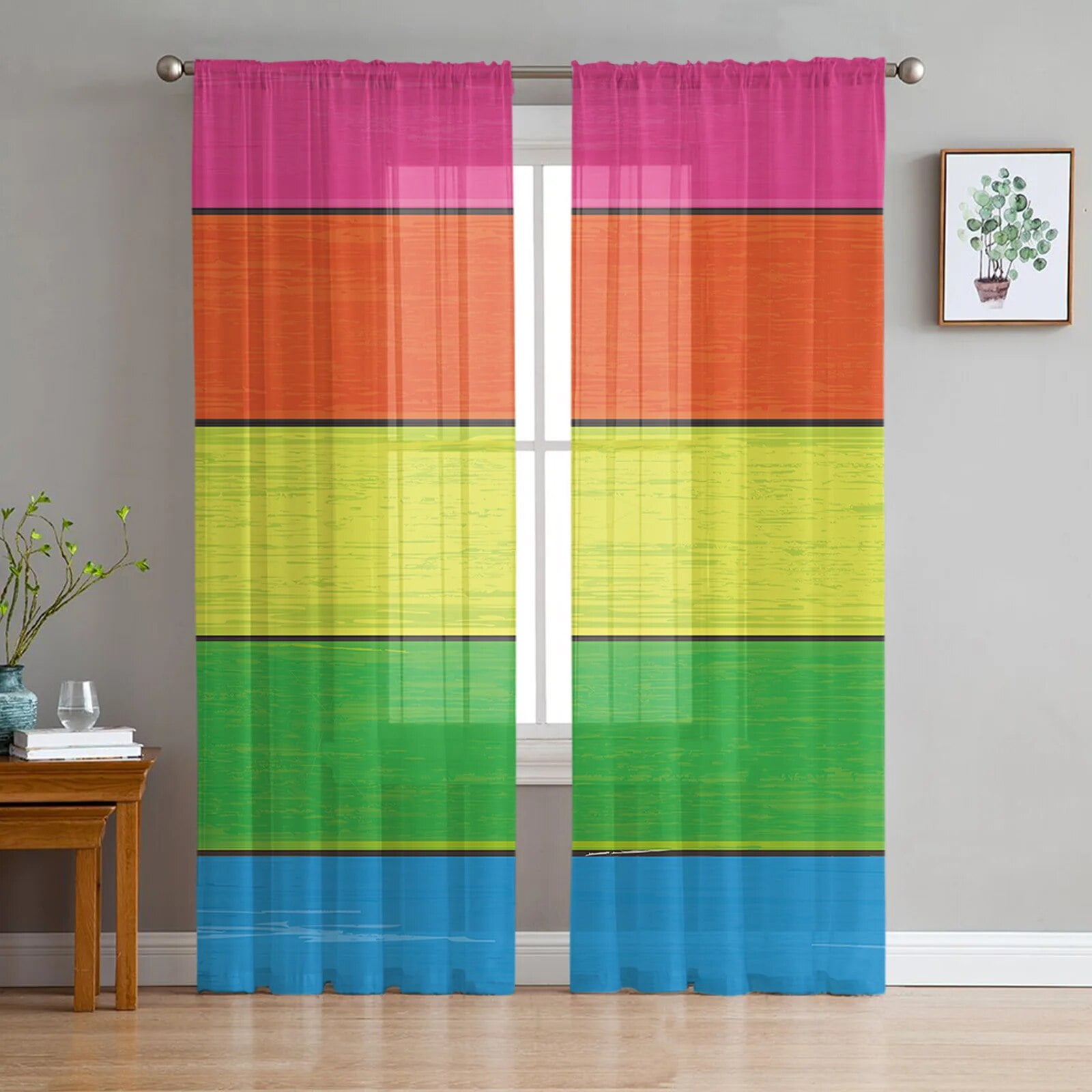 Imitation Wood Grain Color Sheer Curtains For Living Room Bedroom ...