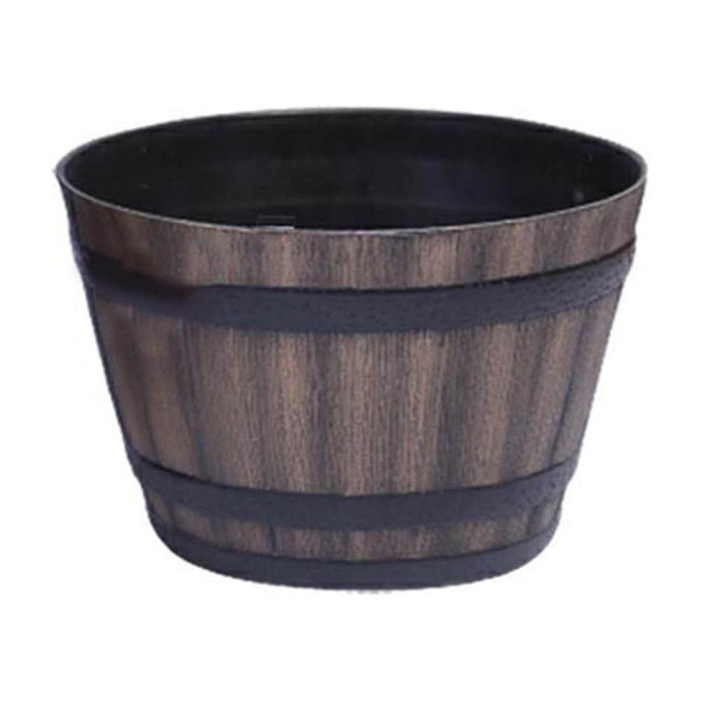 Imitation Wooden Barrel Flower Pot Walnut Color Thick And Durable Large ...