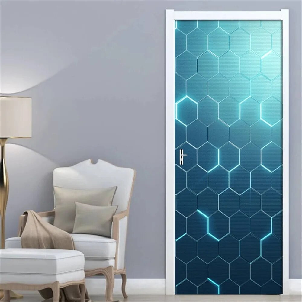 Imitation Wooden Door Modern Lines Door Sticker Abstract Art Mural ...