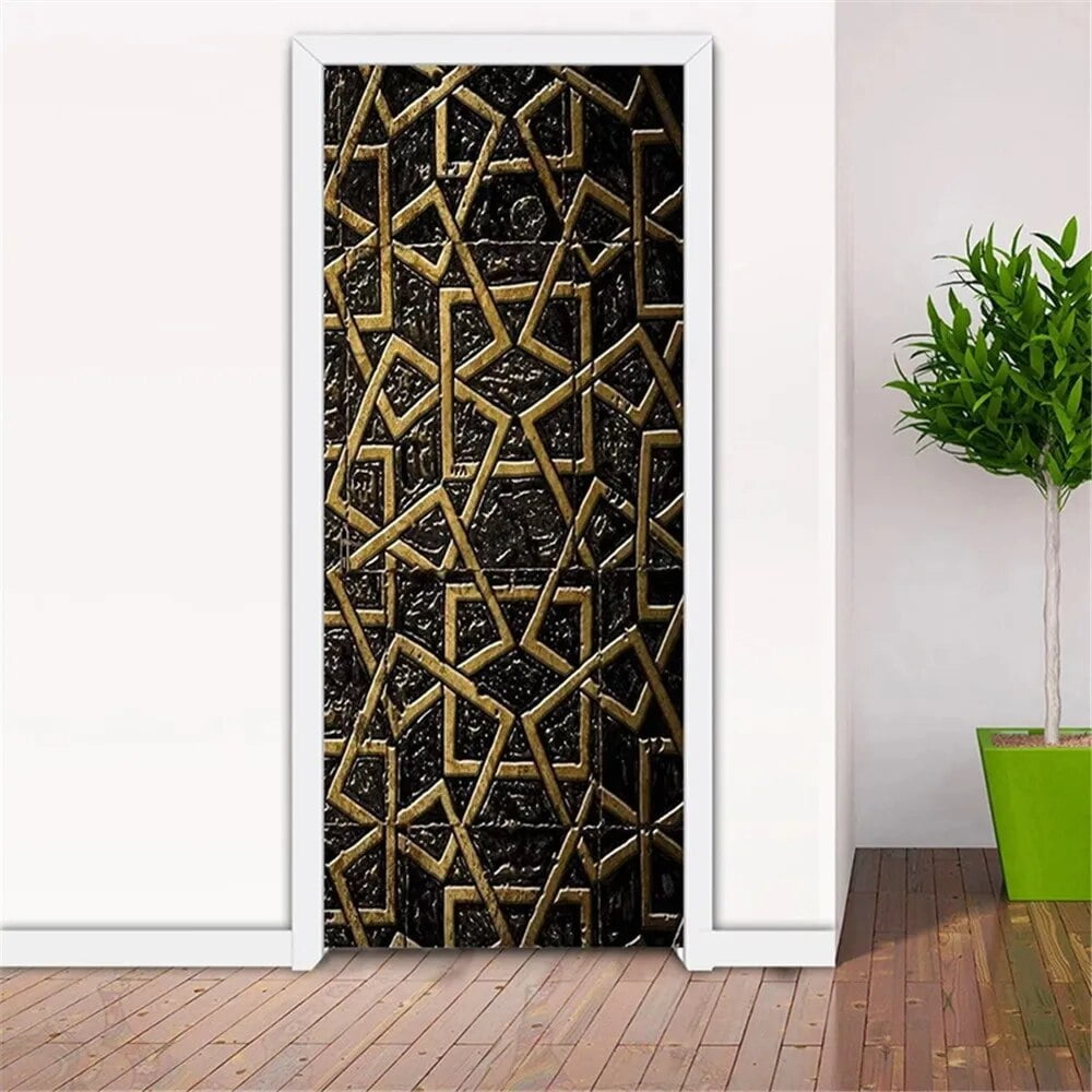 Imitation Wooden Door Modern Lines Door Sticker Abstract Art Mural ...