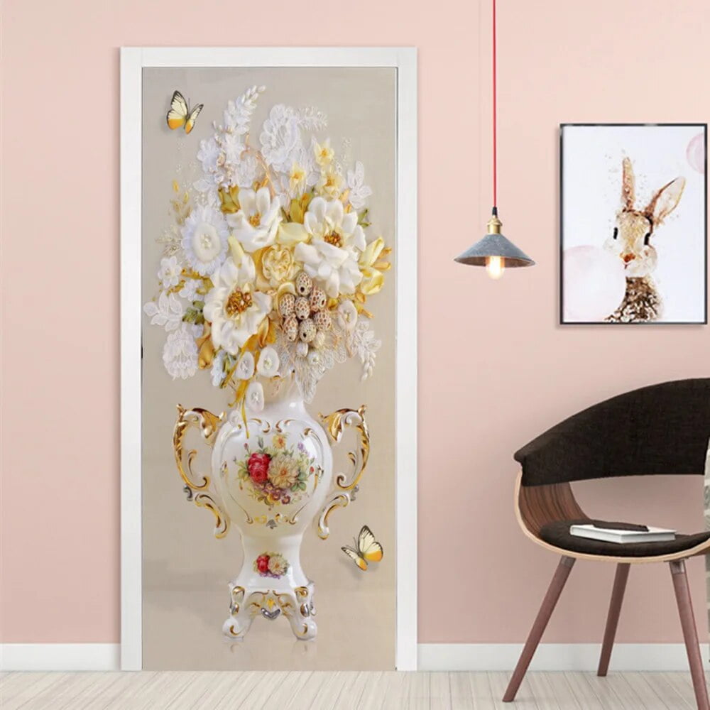 Imitation Wooden Door Modern Lines Door Sticker Abstract Art Mural ...