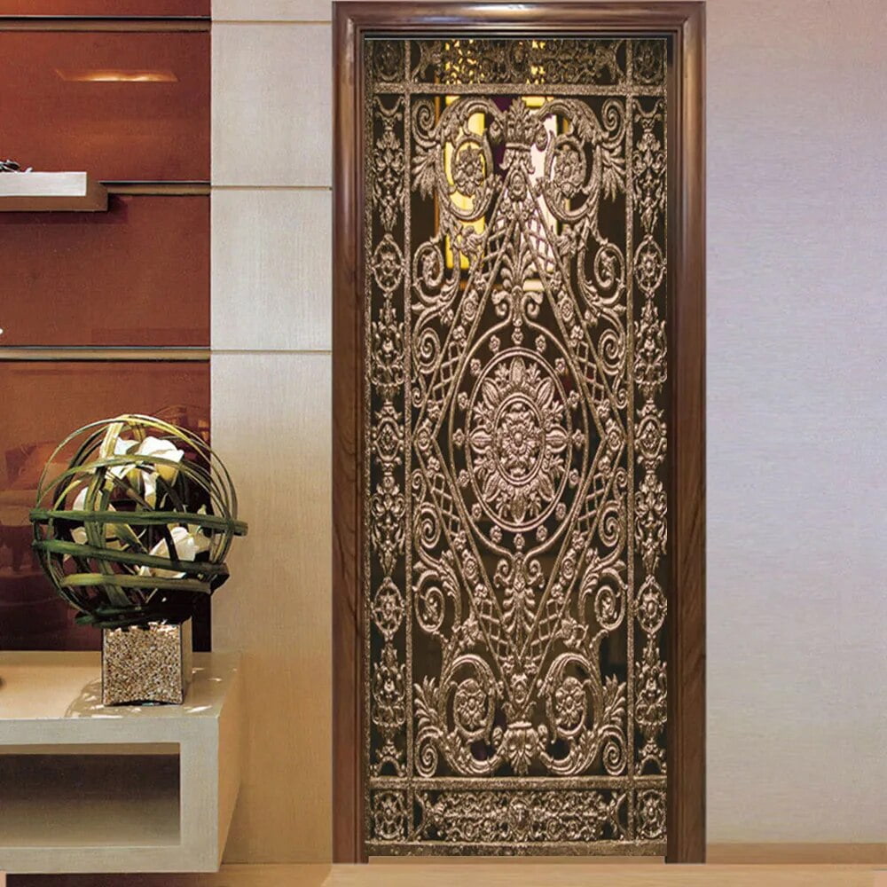 Imitation Wooden Door Modern Lines Door Sticker Abstract Art Mural ...