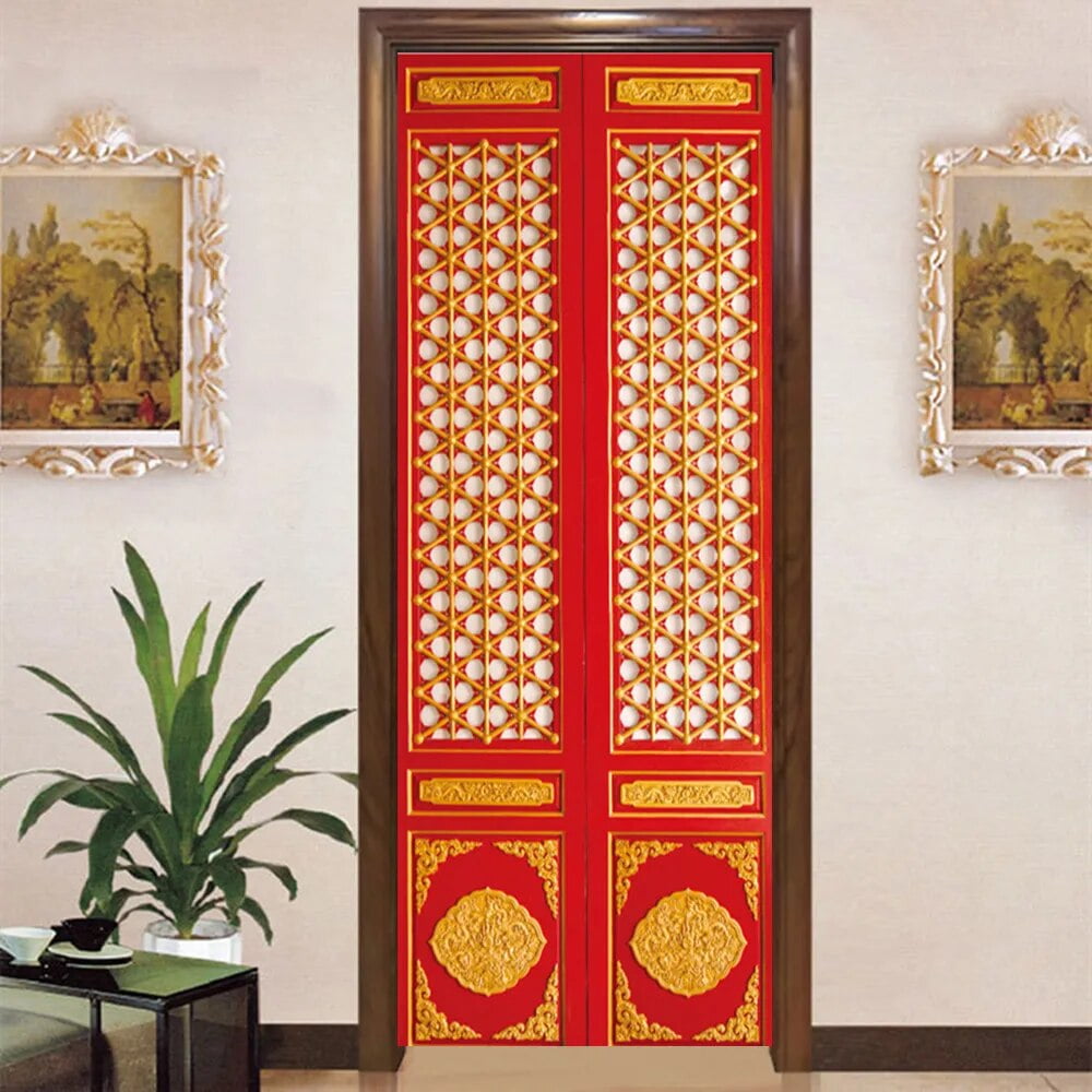 Imitation Wooden Door Modern Lines Door Sticker Abstract Art Mural ...