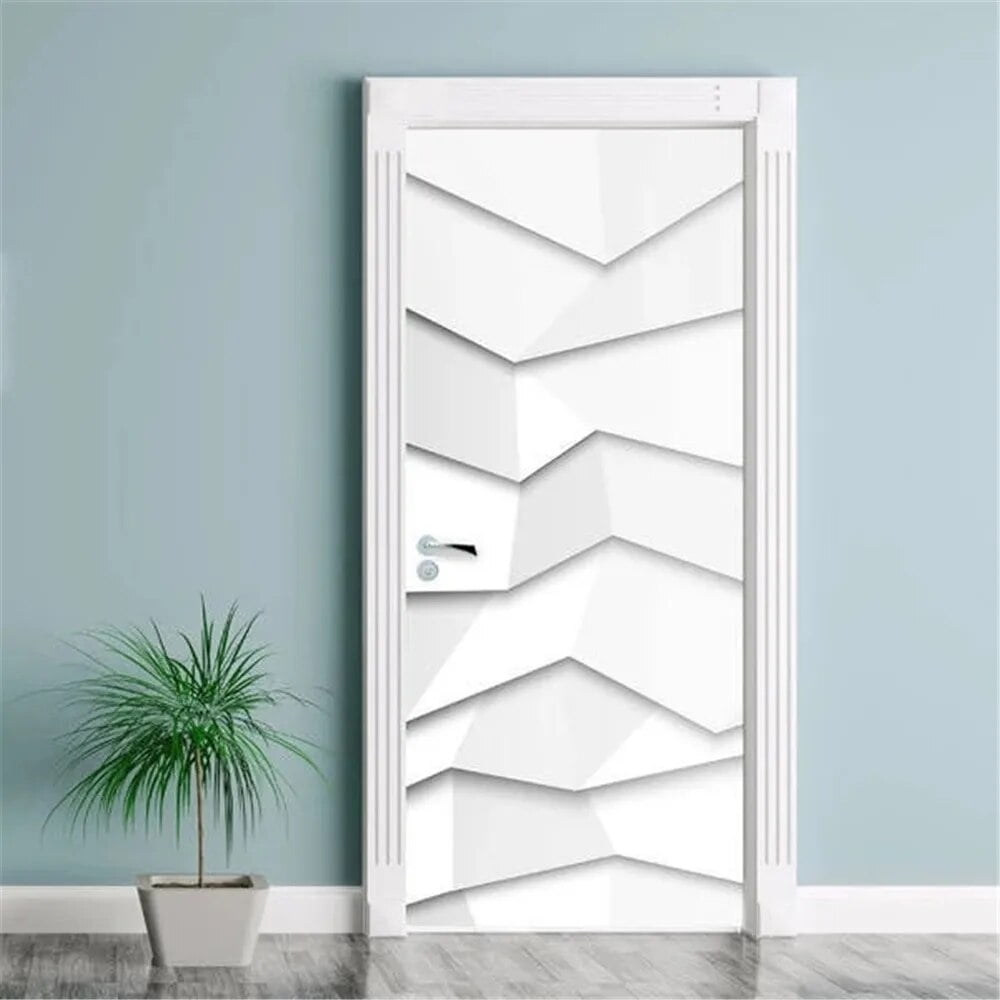 Imitation Wooden Door Modern Lines Door Sticker Abstract Art Mural ...