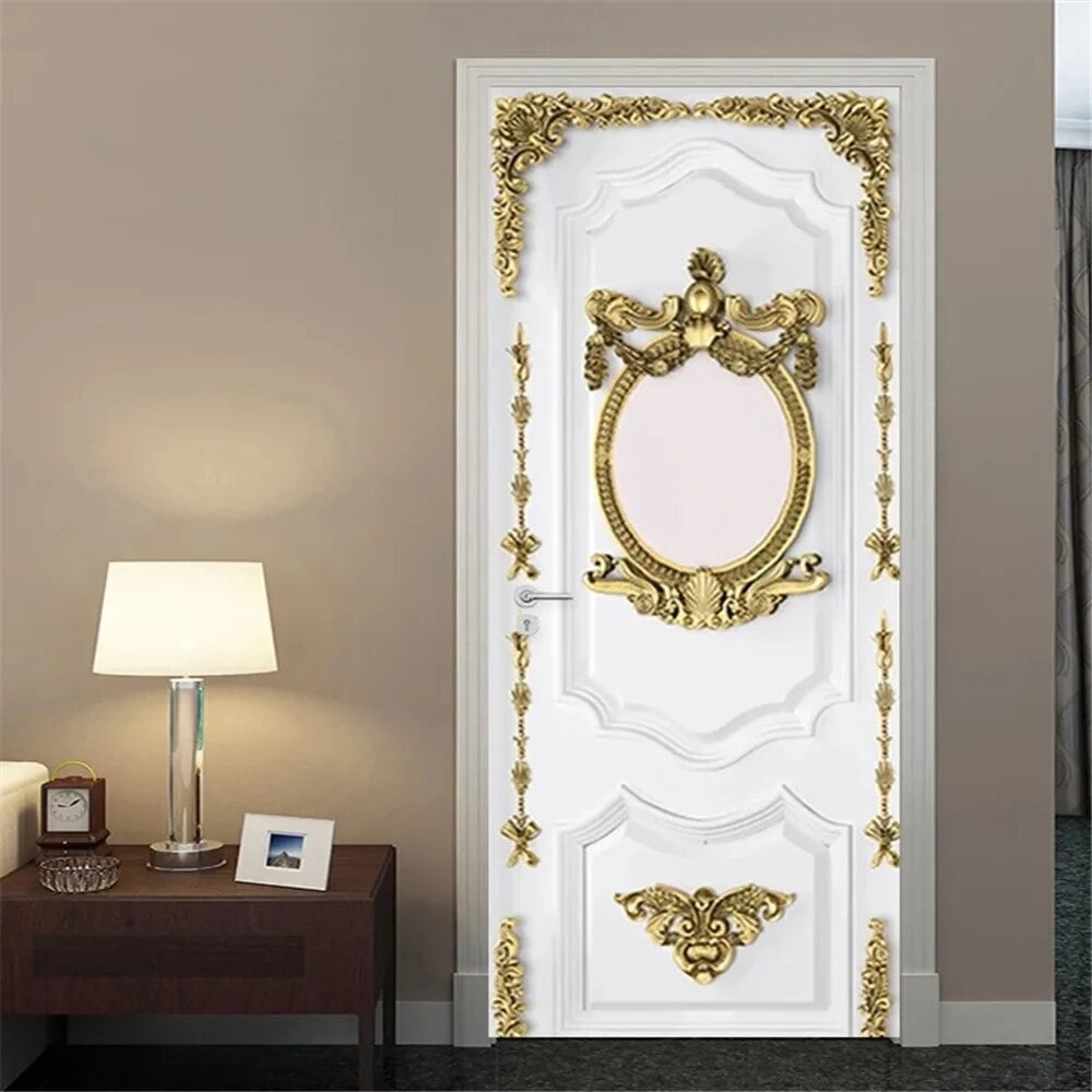 Imitation Wooden Door Modern Lines Door Sticker Abstract Art Mural ...