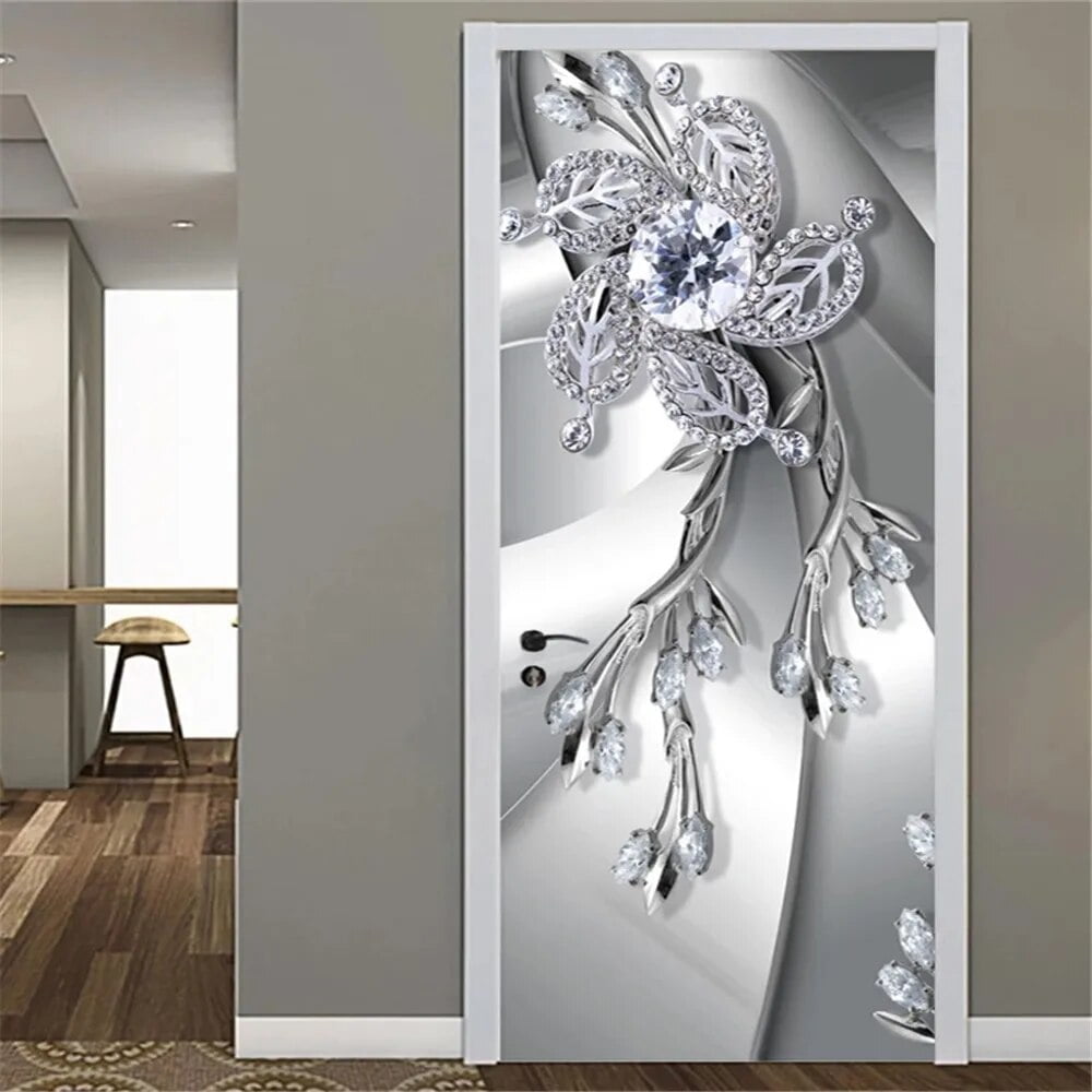 Imitation Wooden Door Modern Lines Door Sticker Abstract Art Mural ...