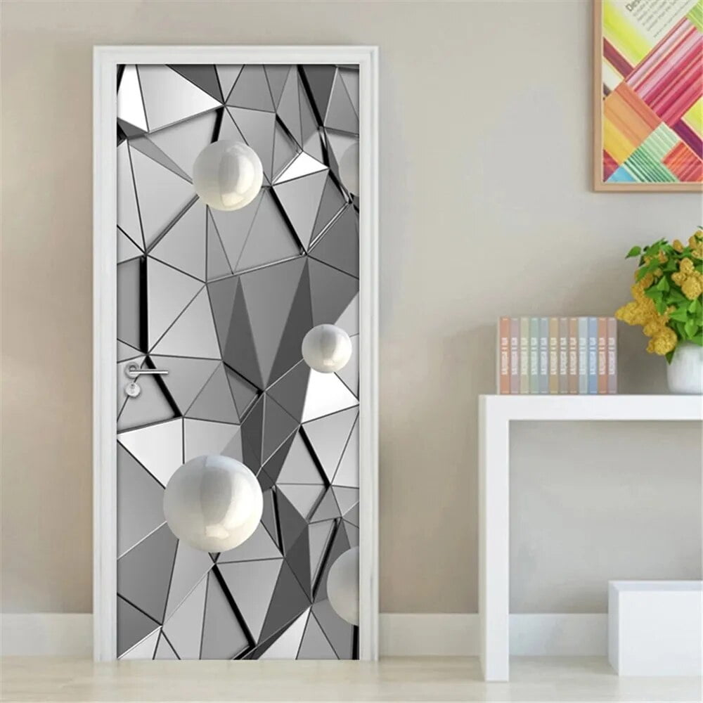 Imitation Wooden Door Modern Lines Door Sticker Abstract Art Mural ...