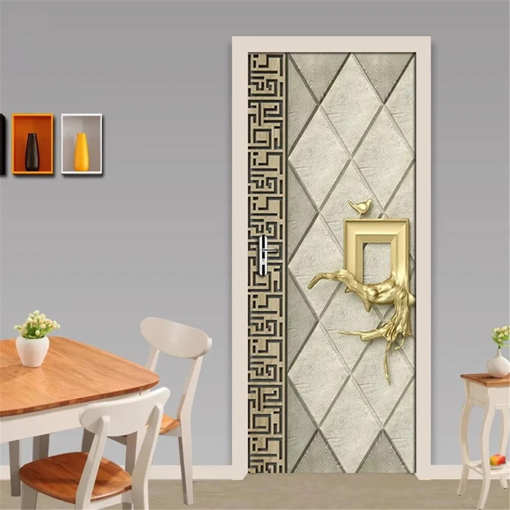Imitation Wooden Door Modern Lines Door Sticker Abstract Art Mural ...