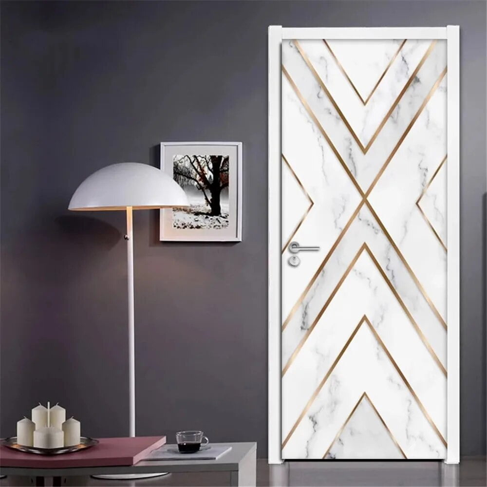 Imitation Wooden Door Modern Lines Door Sticker Abstract Art Mural ...