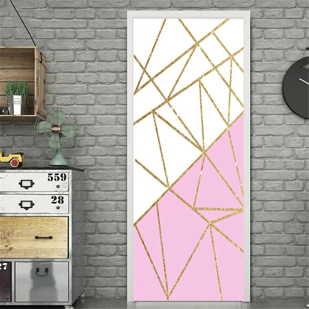 Imitation Wooden Door Modern Lines Door Sticker Abstract Art Mural ...