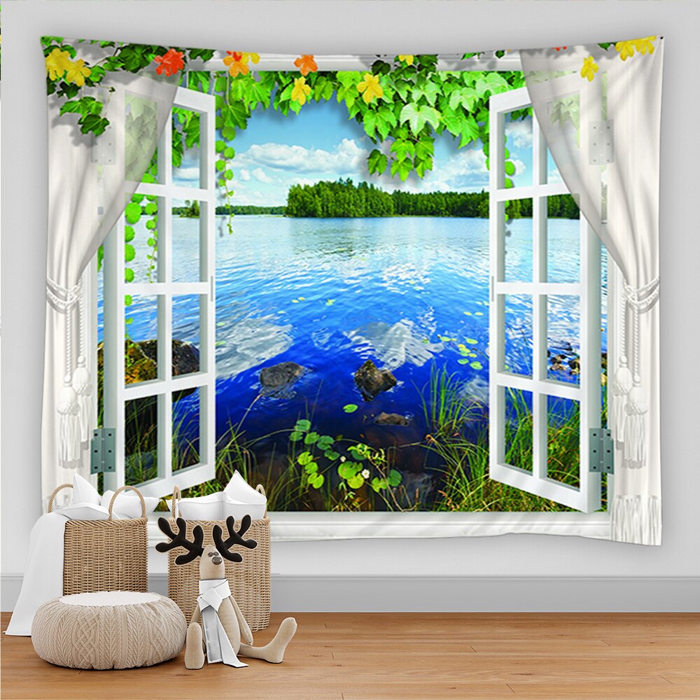 Imitation of the Scenery Outside the Window Tapestry Wall Hanging ...