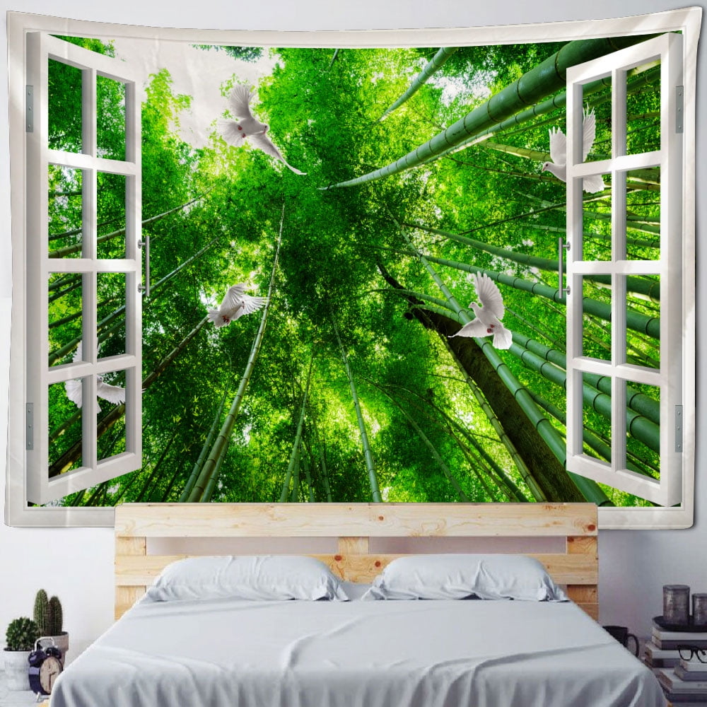 Imitation window tapestry forest landscape elephant wall decoration ...