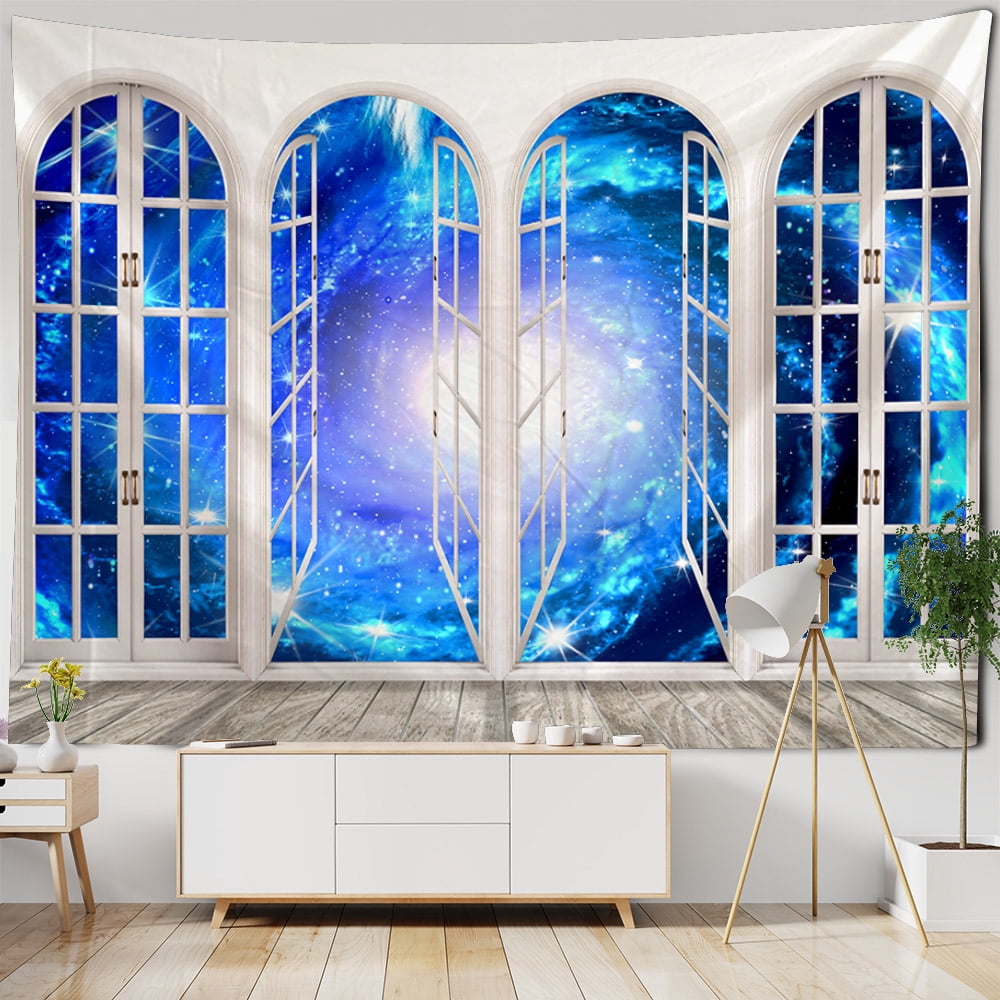 Imitation window tapestry landscape home wall decoration sea starry sky ...