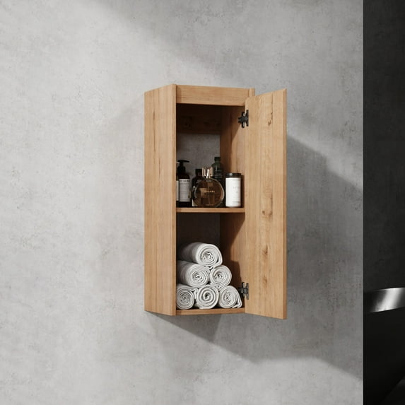 Imitative Oak Finish - Soft-Closing Hinges & Inclined Edge - Wall Mounted Bathroom - Comfortable ...