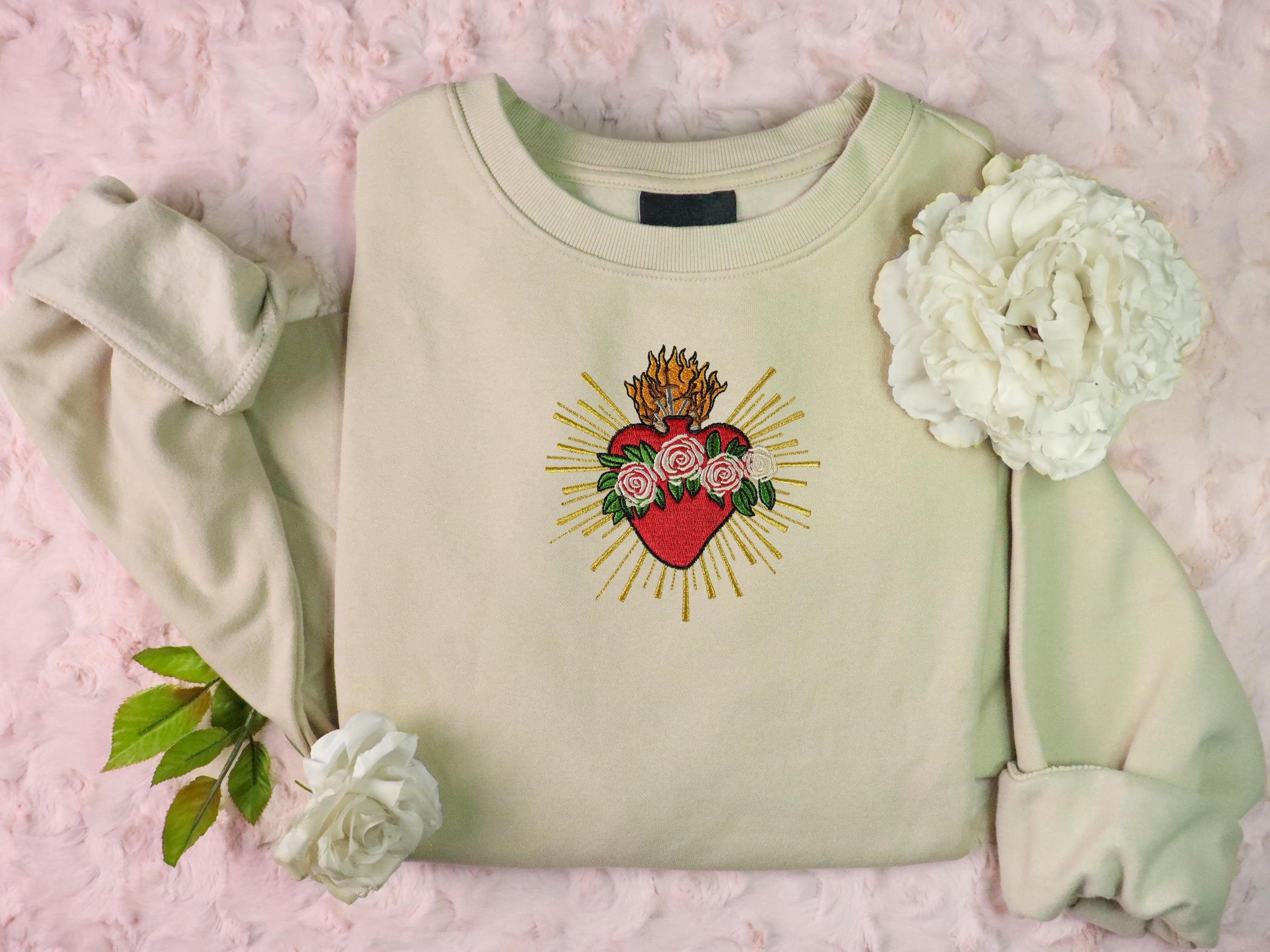 Immaculate Heart Embroidered Crewneck Sweatshirt, Sacred Heart ...
