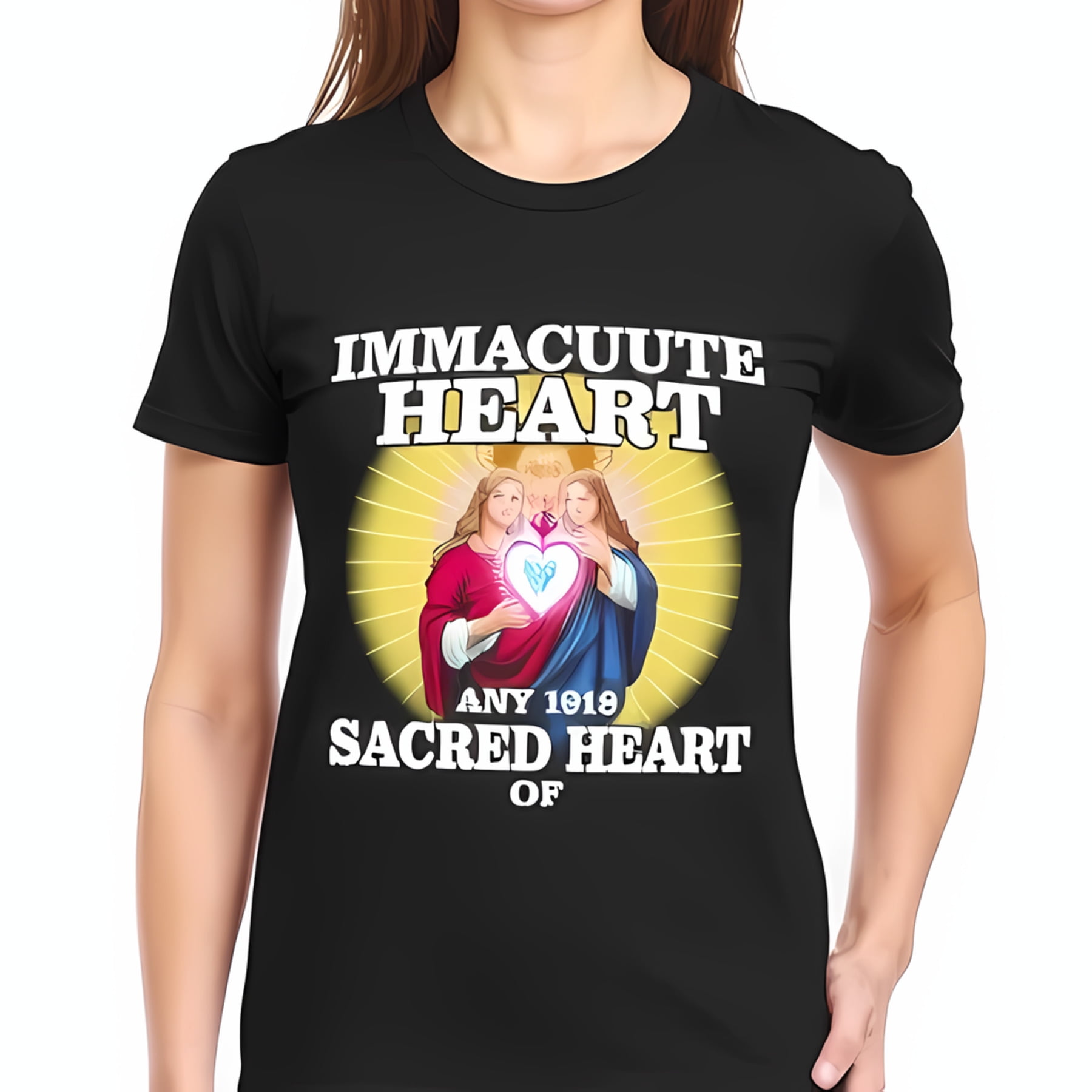 Immaculate Heart & Sacred Heart Graphic T-Shirt for Women - Minimalist ...