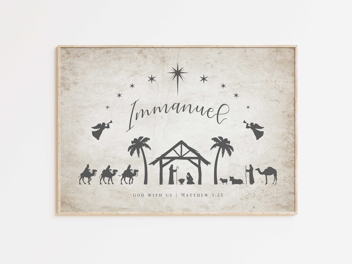 Immanuel God With Us Nativity Scene Wall Art, Matthew 1:23 Christian ...