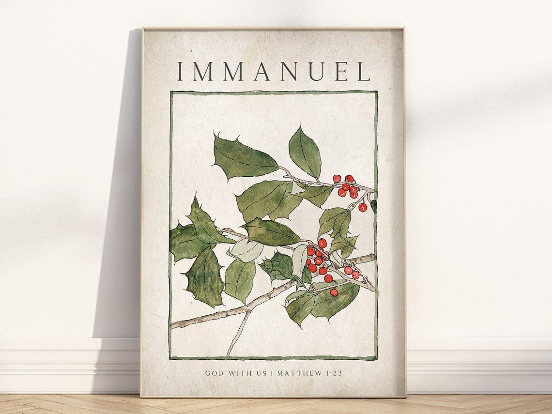 Immanuel God With Us Vintage Bible Verse Wall Art, Matthew 1:23 ...