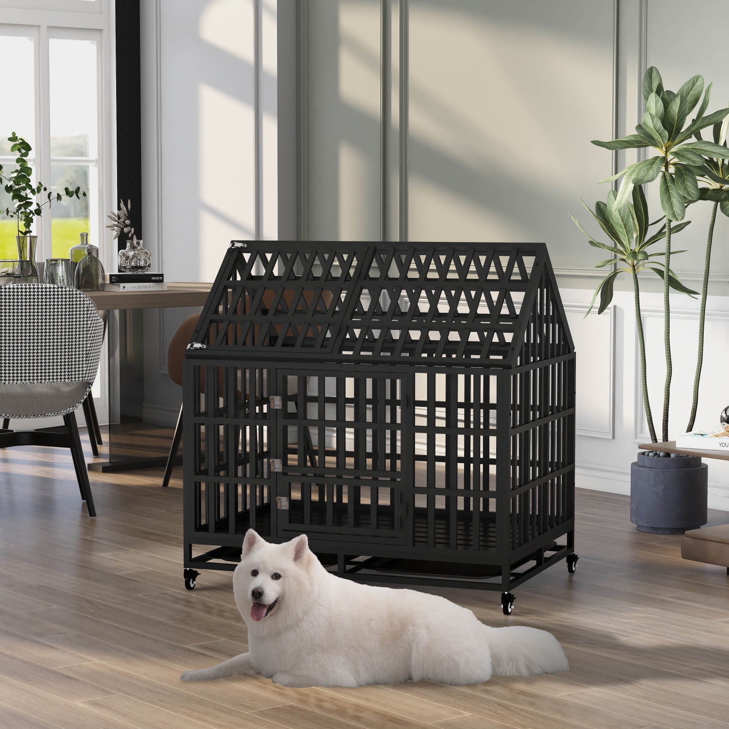 Immere 44.5" Heavy Duty Dog Crate Large Dog cage Strong Metal Dog ...