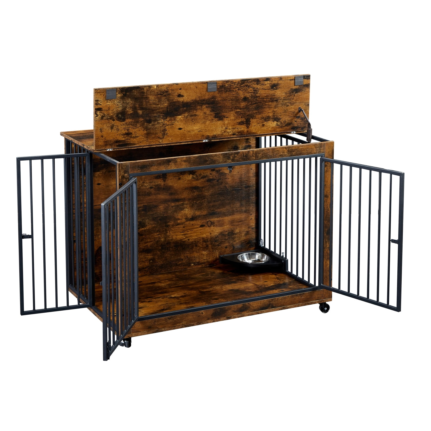 Immere Dog Crate Furniture Side Table Design with Rotatable Feeding ...