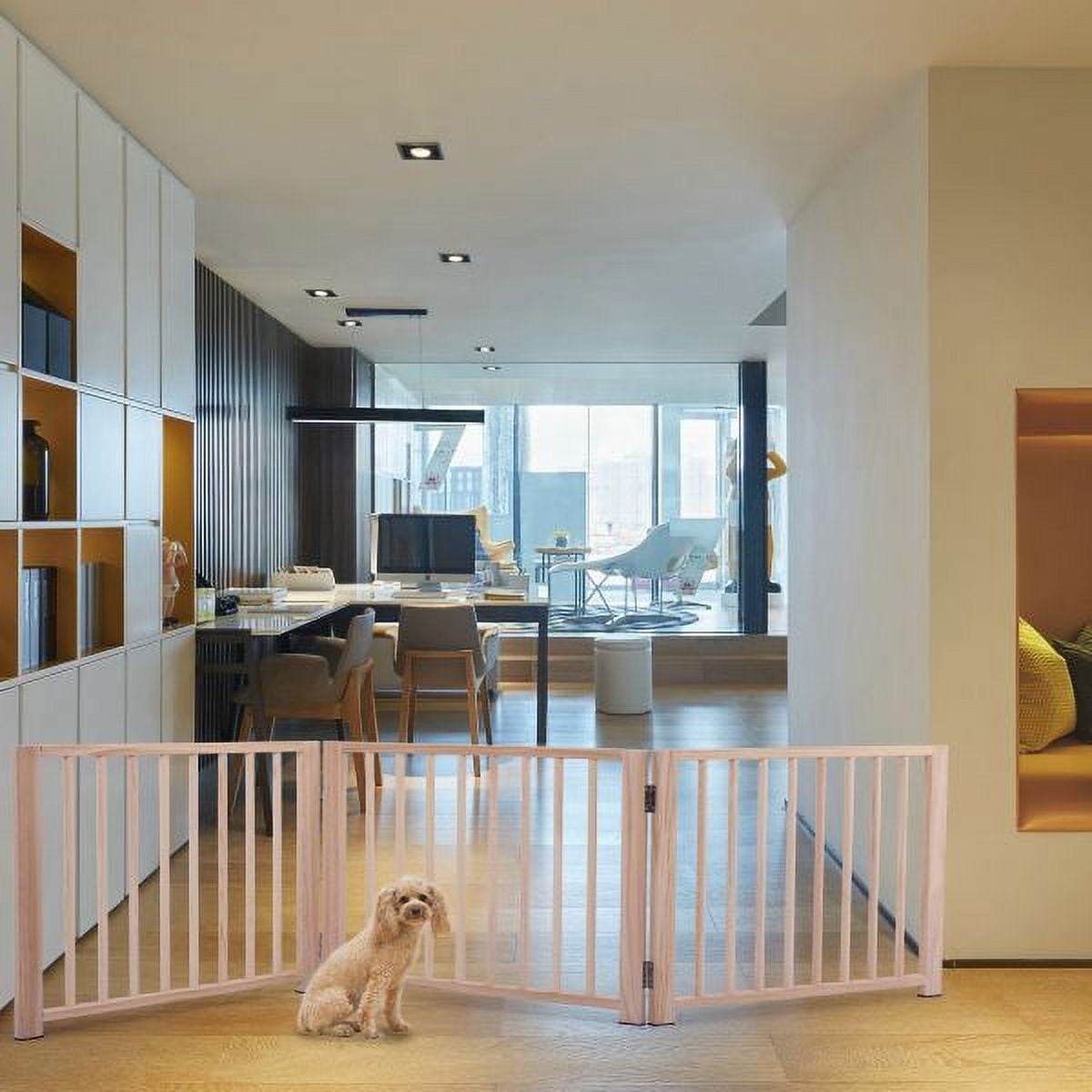 Immere Wooden Freestanding Pet Gate, 3 Panel 17.5 Inch Step Over Fence ...