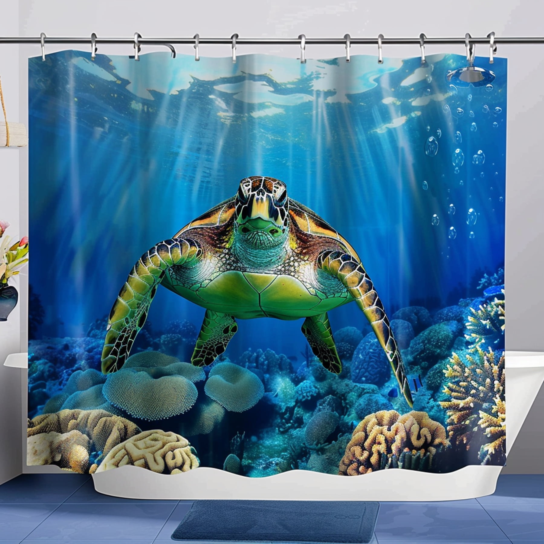 Immerse In The Majestic Deep Sea With Our Turtle Shower Curtain Blue
