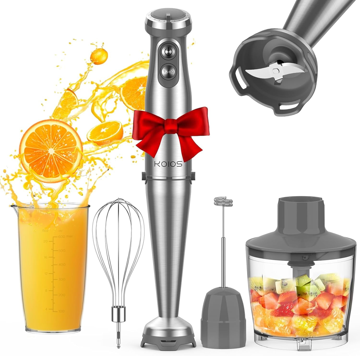 Immersion Blender, 1000W Anti-scratch 5-in-1 Hand Blender, 12 Speed Stick Blender Stainless ...