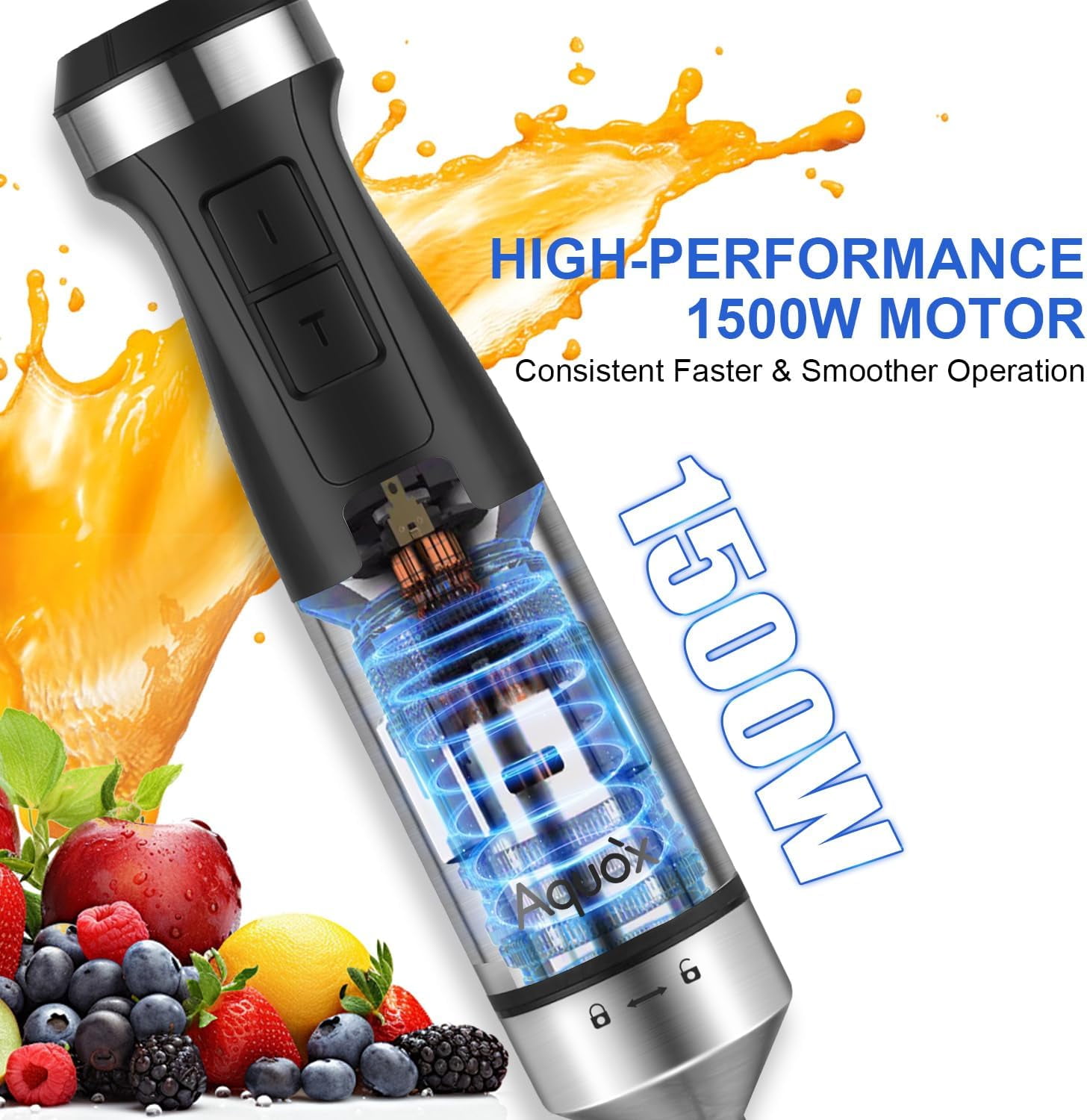 Immersion Blender 5 in 1 Handheld with Chopper, 1500W Motor, 20 Speed ...
