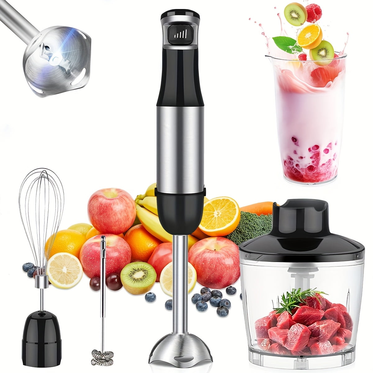 Immersion Blender 500W, 6-in-1 Hand Blender with Milk Frother & Food ...