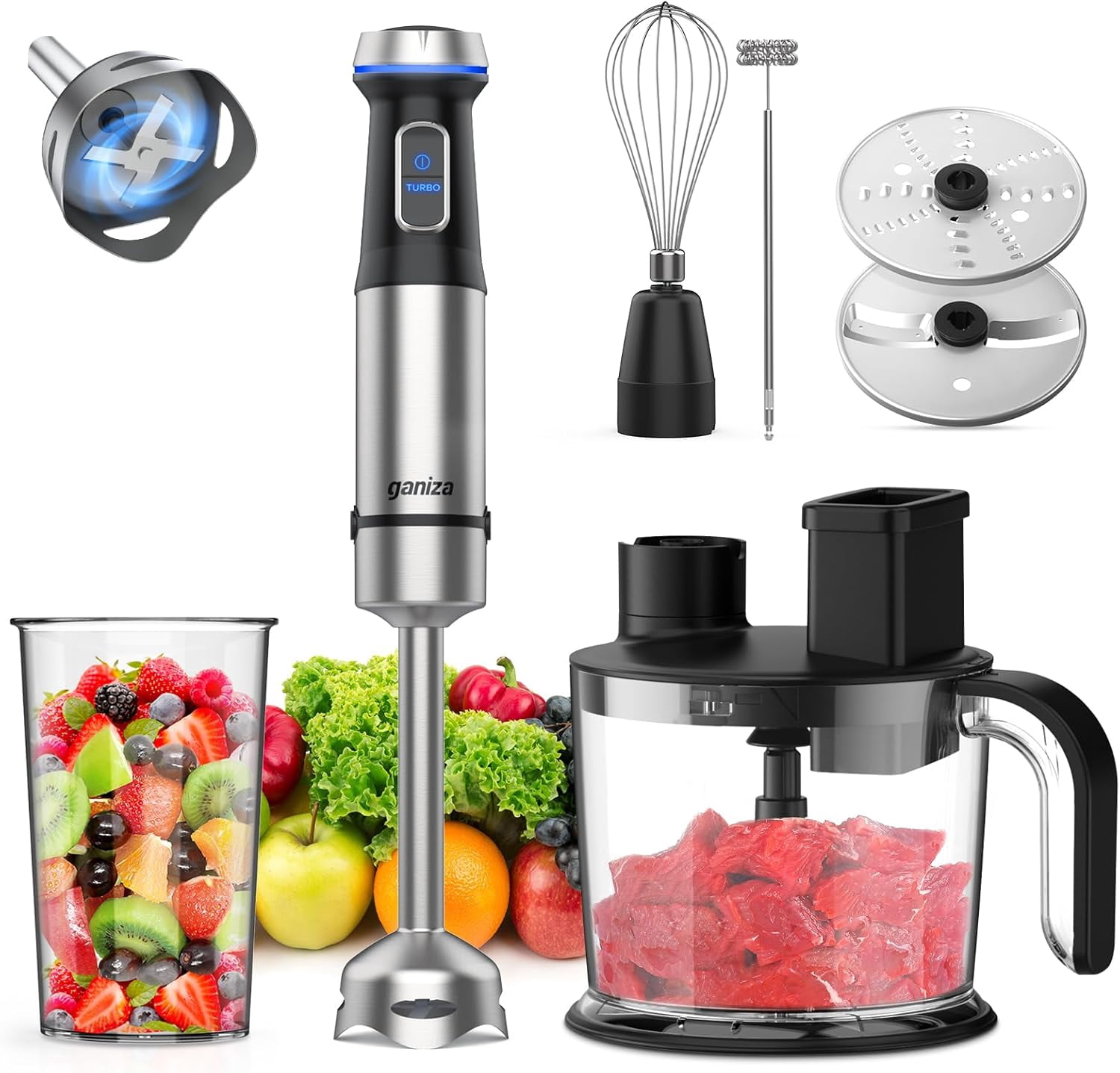 Blender 7 in 1 Hand Blender 1000W Heavy Duty Motor, 15 Speed and Turbo ...
