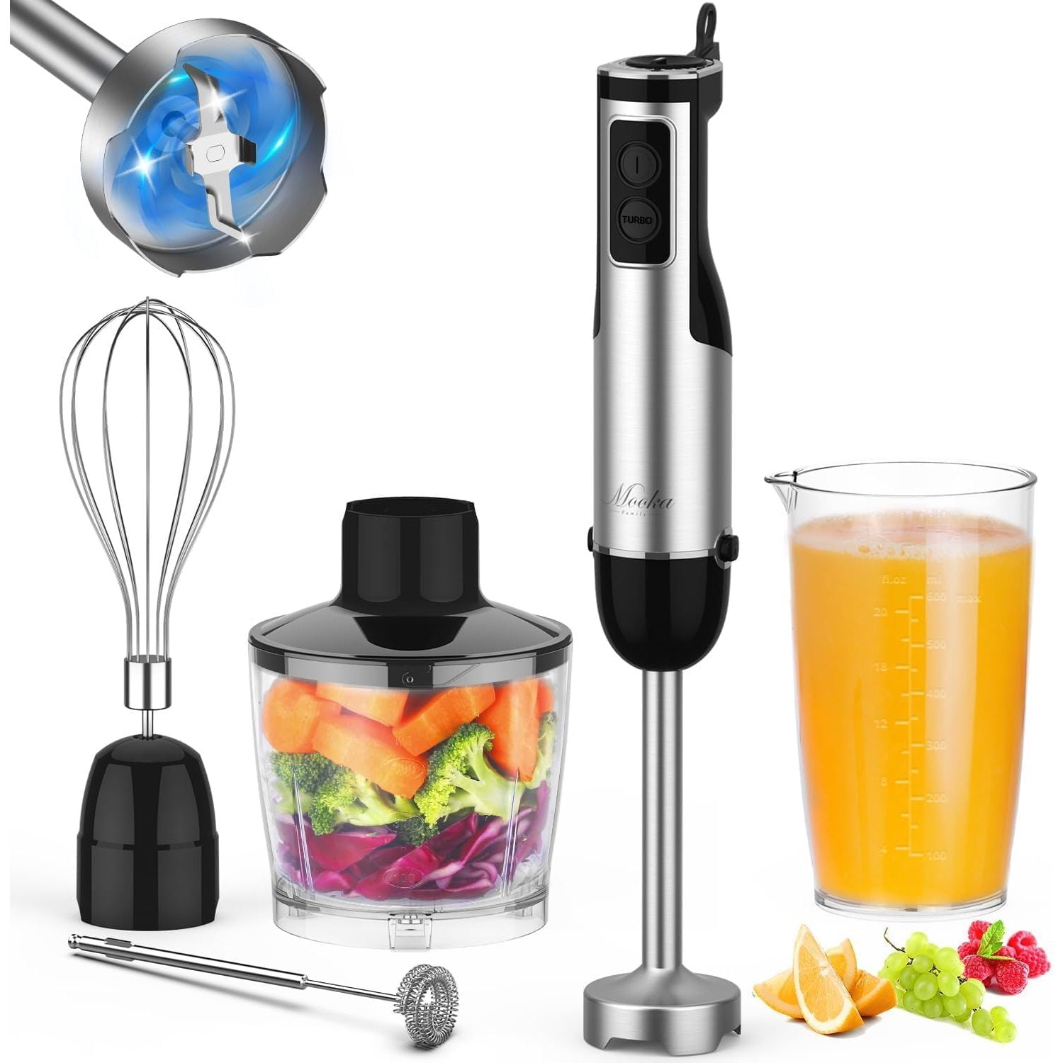 Immersion Blender Handheld, 1100W 5-in-1 Multi-Purpose Hand Blender, 12 ...