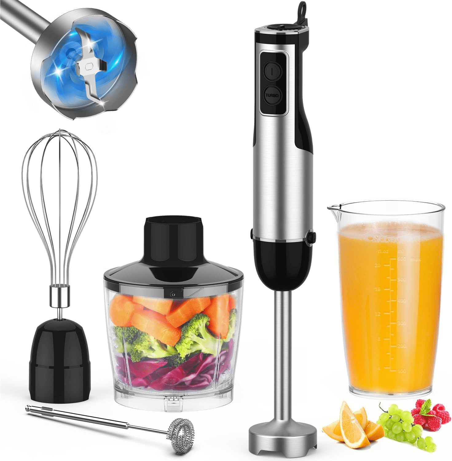 Immersion Blender Handheld, 1100W 5-in-1 Multi-Purpose Hand Blender, 12-Speed Stick Blender ...