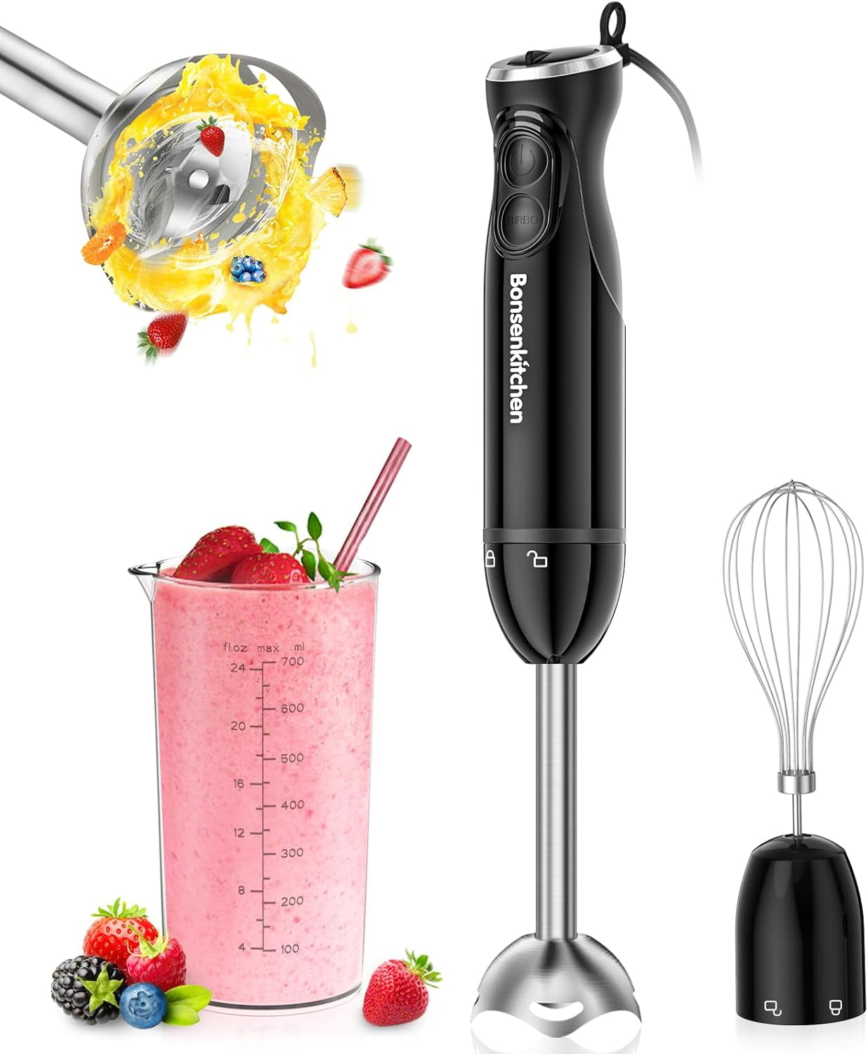 Immersion Blender Handheld, 12-Speed and Turbo Hand Blender Electric ...