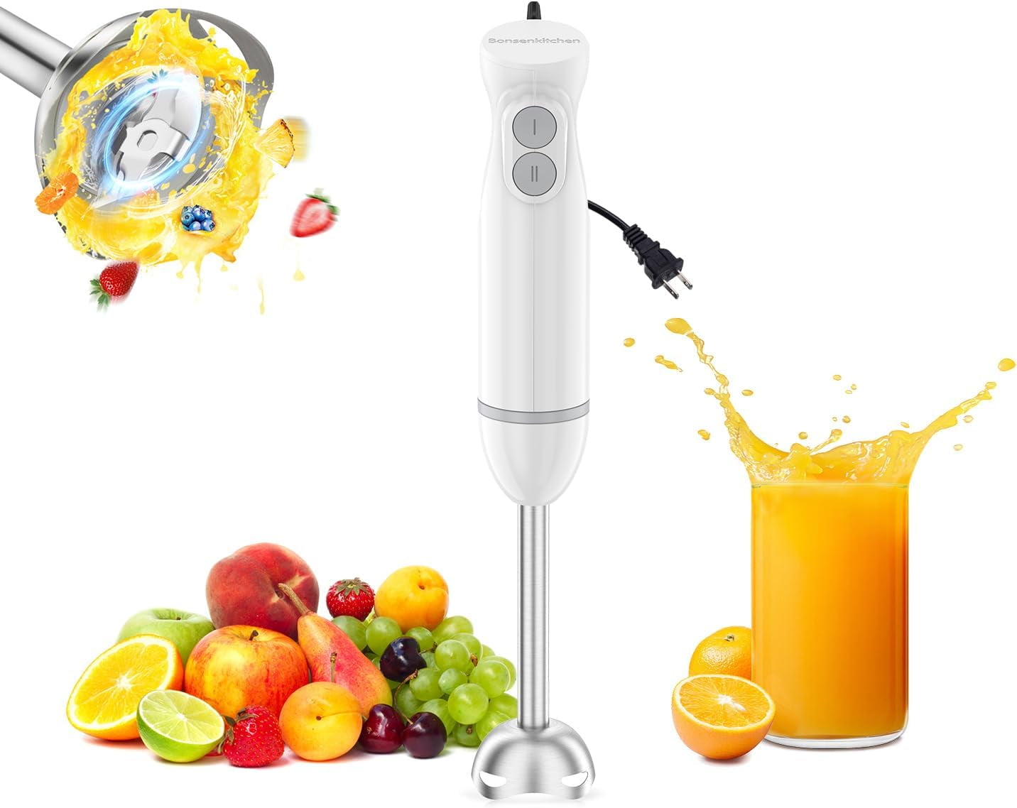 Immersion Blender Handheld, 12-Speed and Turbo Hand Blender Electric ...