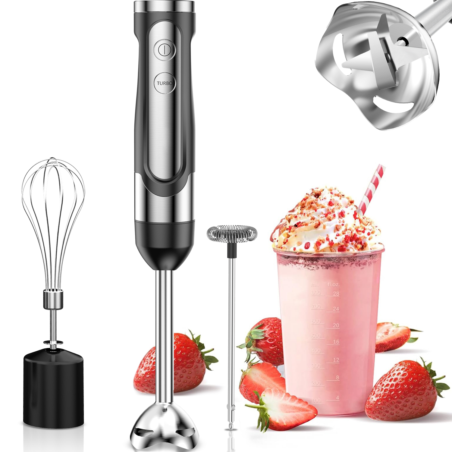 MegaChef 4 in 1 Multipurpose Immersion Hand Blender With Speed Control ...
