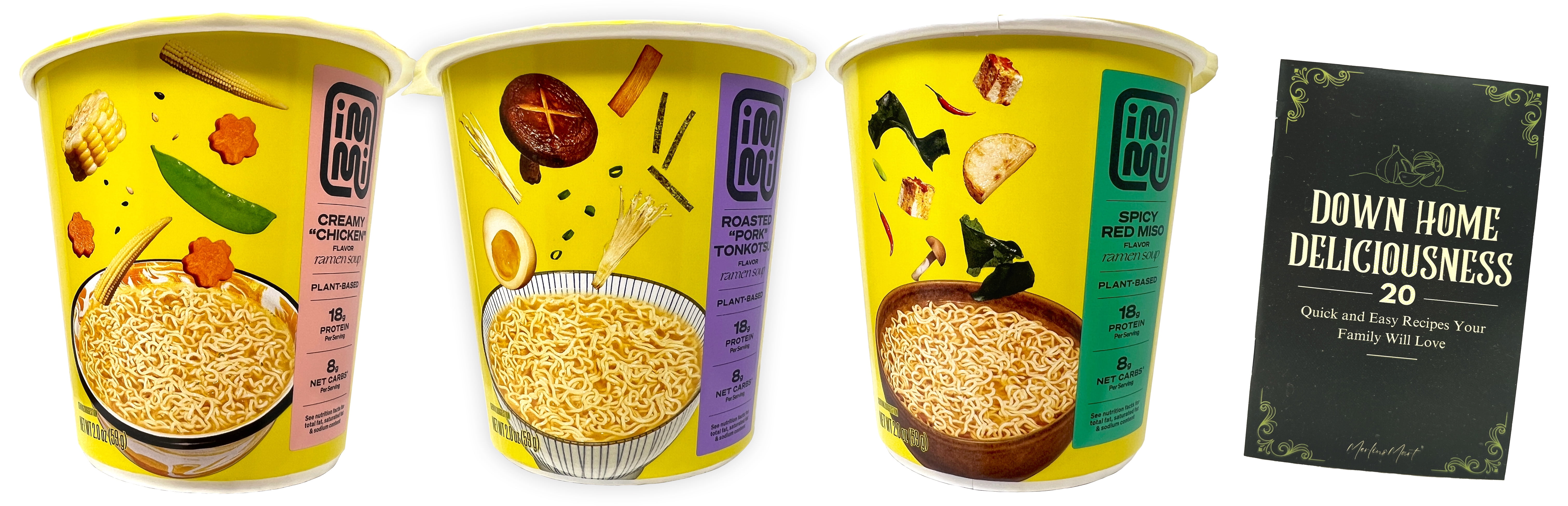 Immi Plant-Based Instant Ramen Cup 3 Flavor (1) each: Roasted "Pork ...