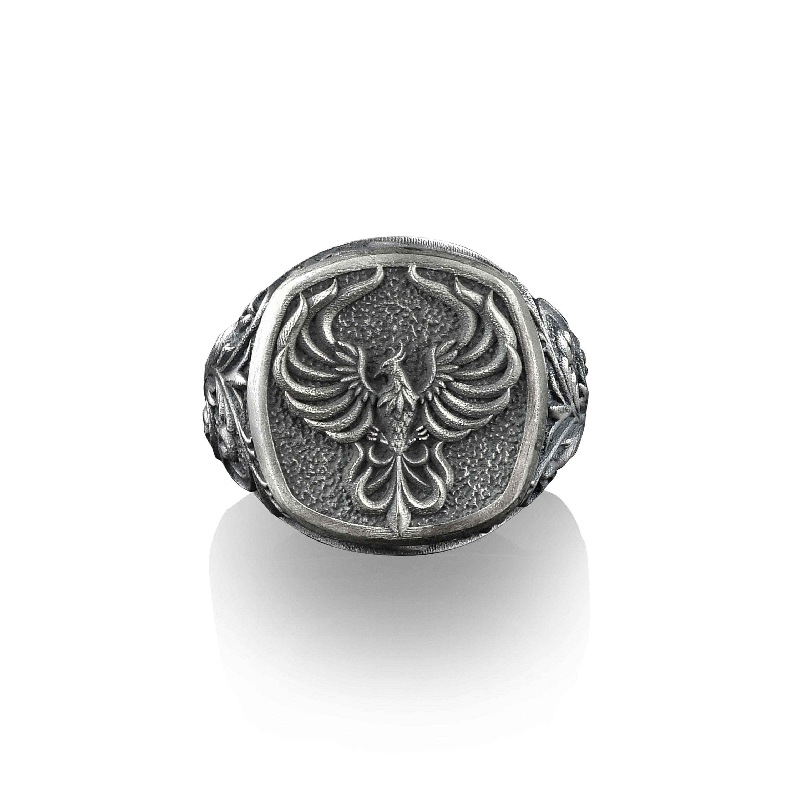 Immortal Phoenix Bird Signet Ring, Sterling Silver Square Signet Ring ...