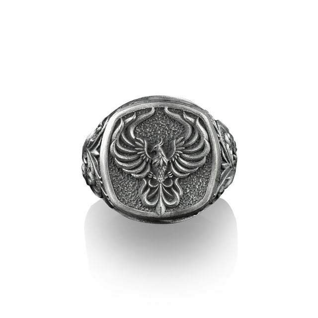 Immortal Phoenix Bird Signet Ring, Sterling Silver Square Signet Ring ...