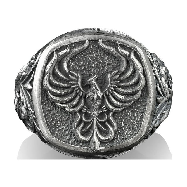 Immortal Phoenix Bird Signet Ring, Sterling Silver Square Signet Ring ...