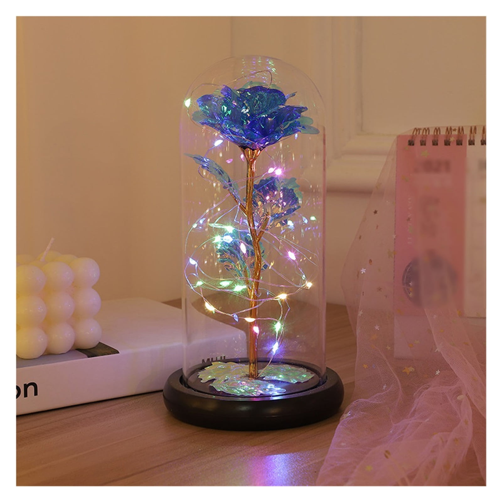 Immortality Flower with Glass Cover and LED Lights, Forever Eternal ...