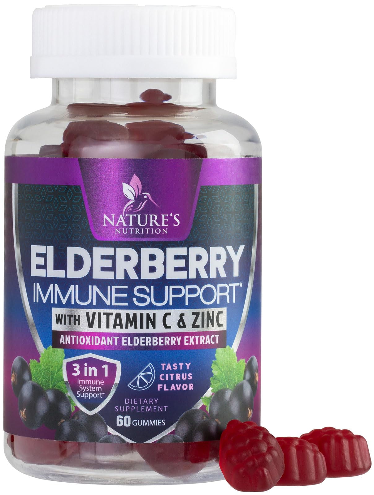 Elderberry Immune Support Gummies - 3X Strength Sambucus Elderberry ...