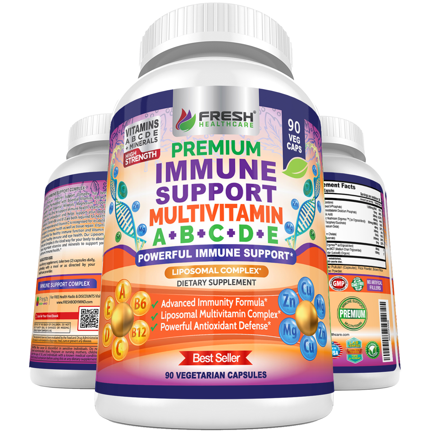 Premium Immune Support Multivitamin - A, B, C, D, E, Vitamins, Zinc ...