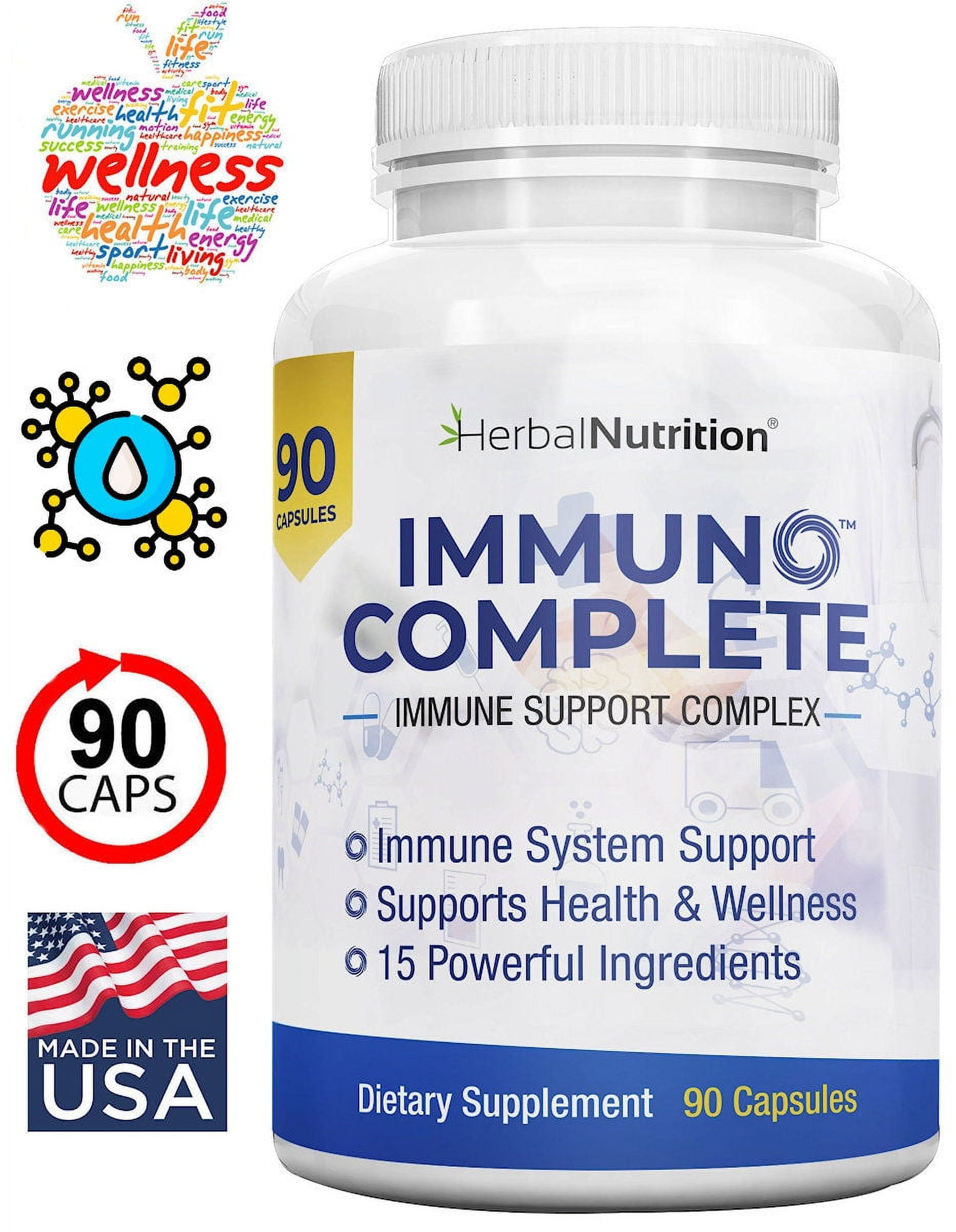 Herbal Nutrition Immune Support Supplement, 15 Ingredients Vitamin C, D ...