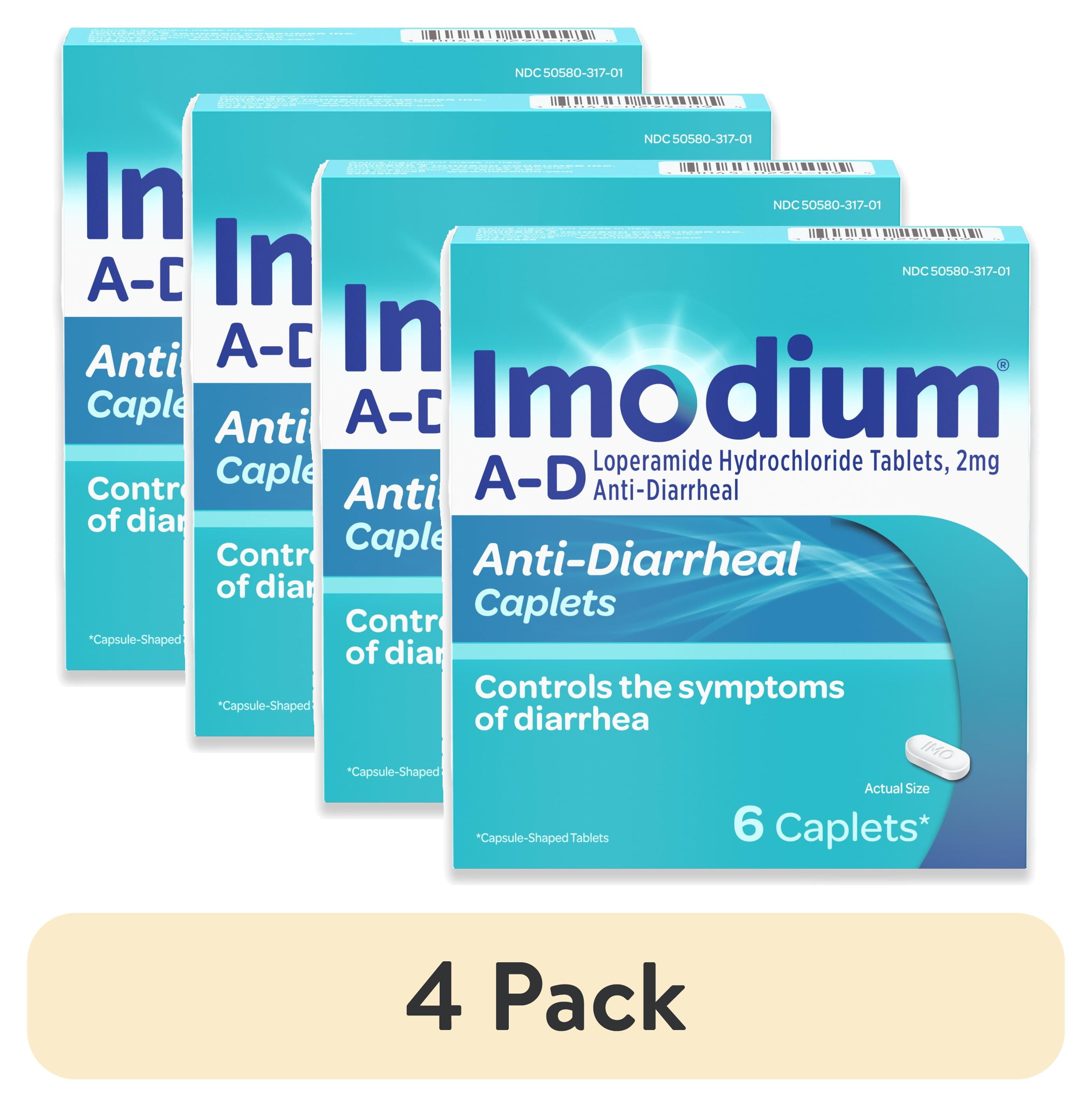 (4 pack) Imodium A-D Diarrhea Relief Caplets, Loperamide Hydrochloride, 6 Ct. - Walmart.com