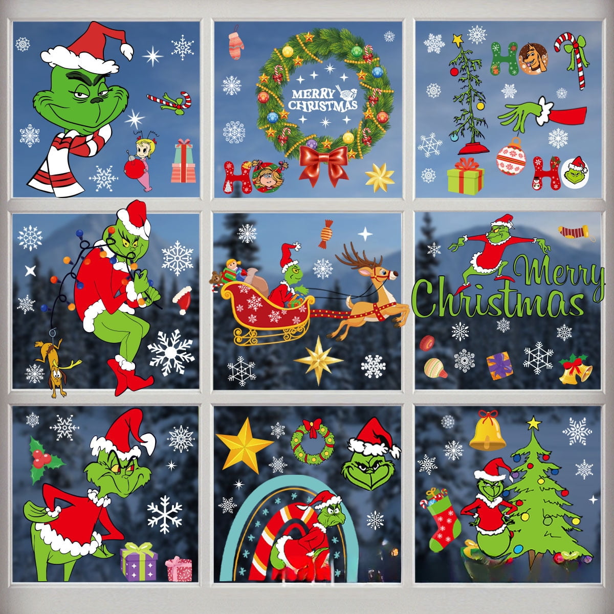 Imoment 116PCS Christmas Grinch Window Clings-8 Sheets,Xmas Window ...