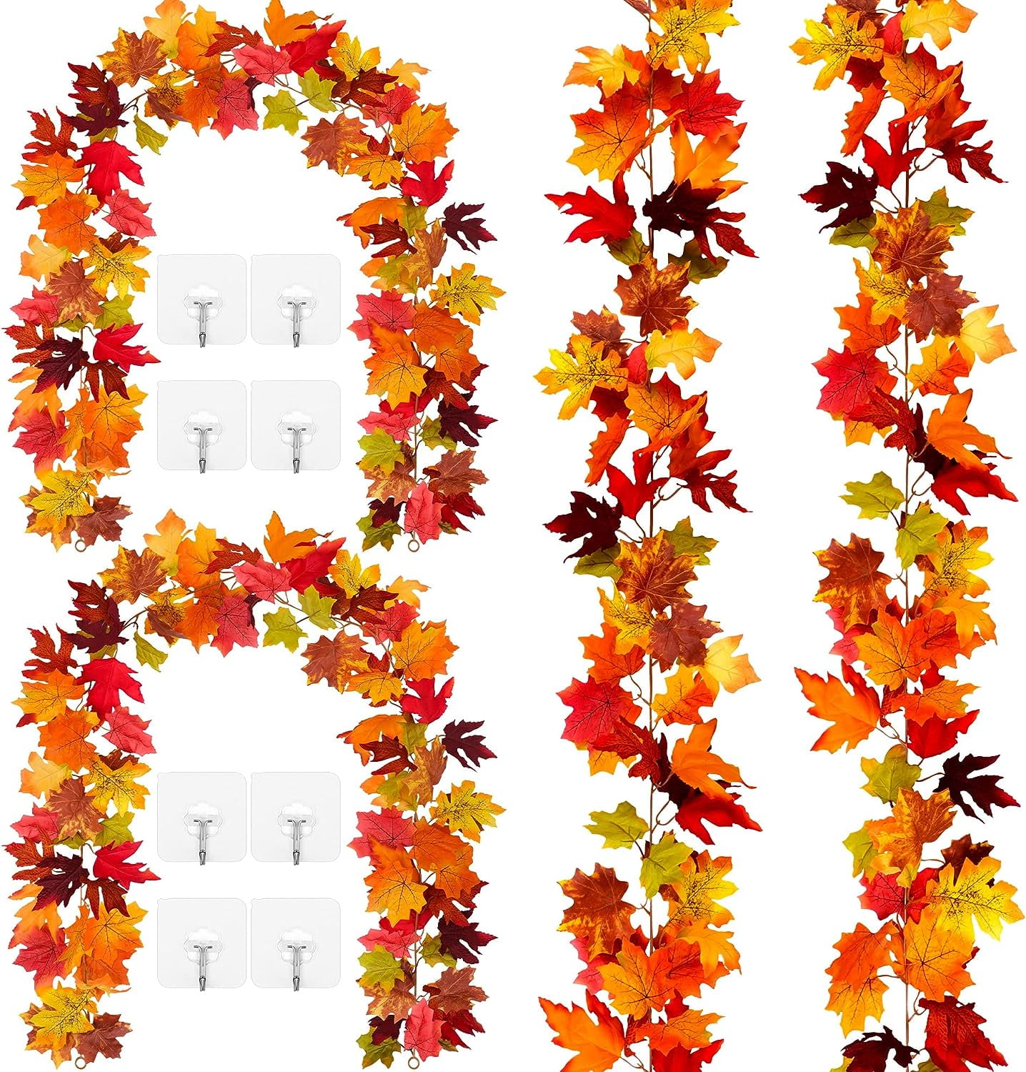 Imoment 4 Pack Autumn Leaves Garland Artificial Fall Maple Leaf Garland ...