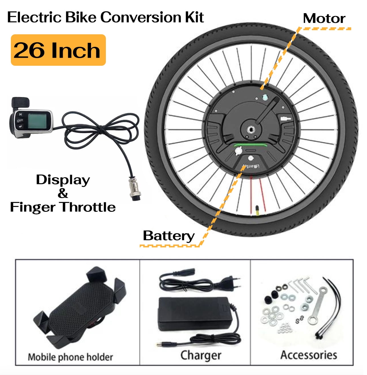 Imortor Battery Electric Bike Conversion Kit, 350W Motor 36V 7.8Ah ...