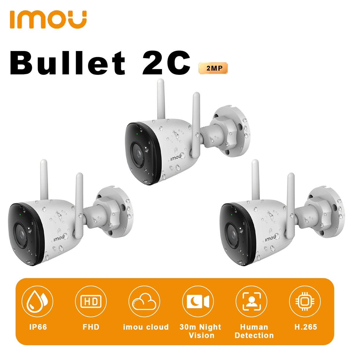 Imou Bullet 2C 2MP 3Pcs WiFi Outdoor Security Camera Wireless Alarm ...