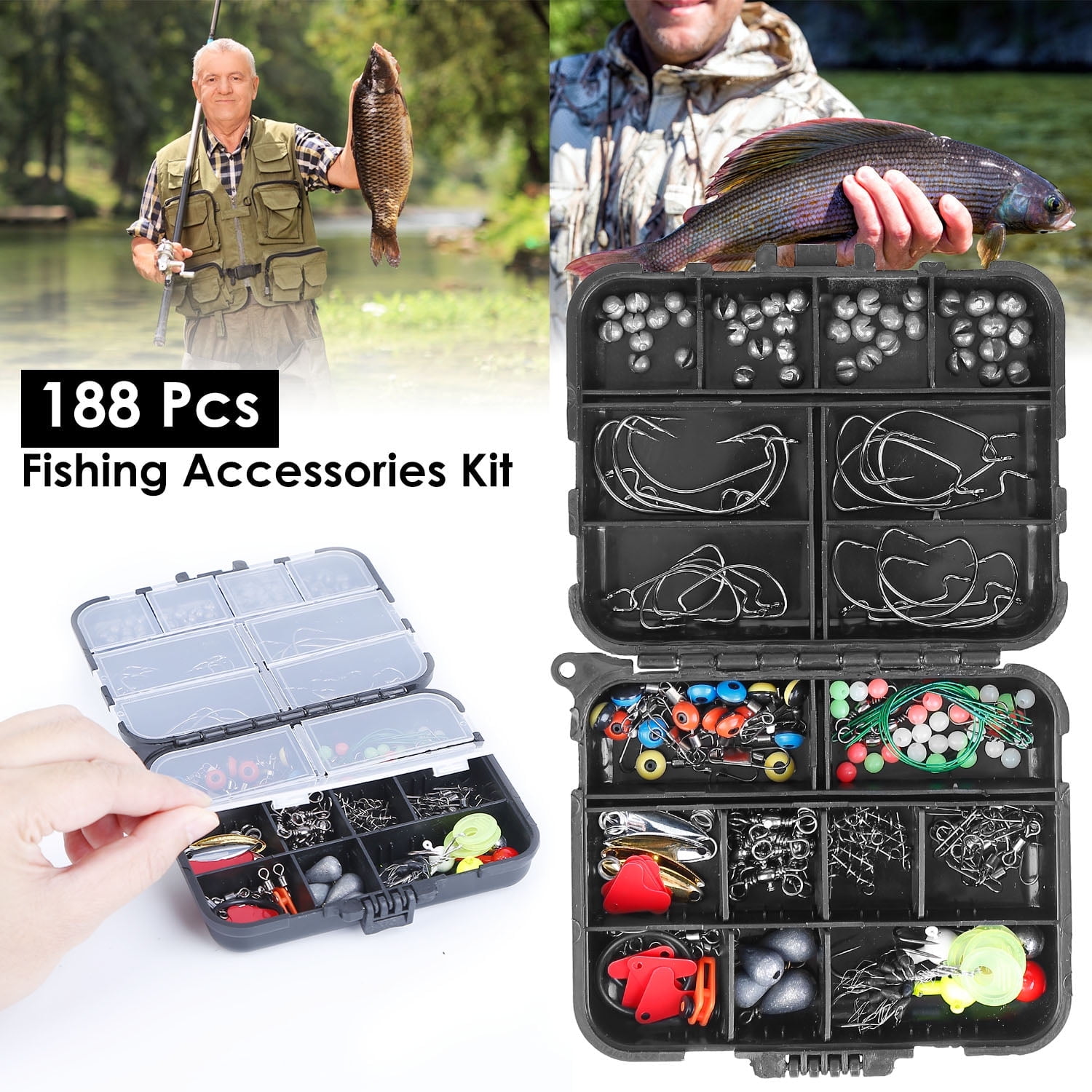 Imountek 188Pcs Fishing Accessory Kit Portable Fishing Set Includes Jig ...