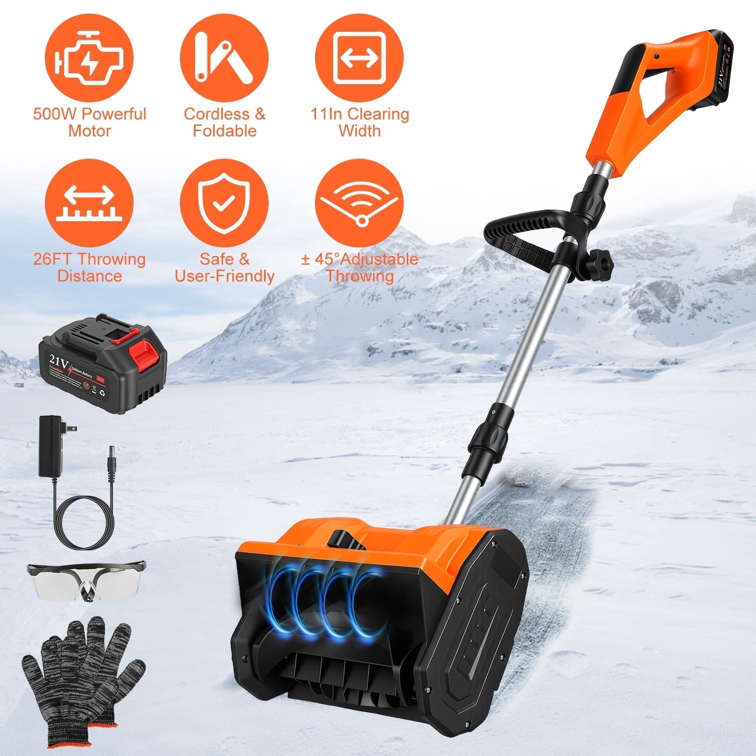 Imountek 21V Cordless Snow Shovel, 500W 11in Wide Electric Snow Thrower ...